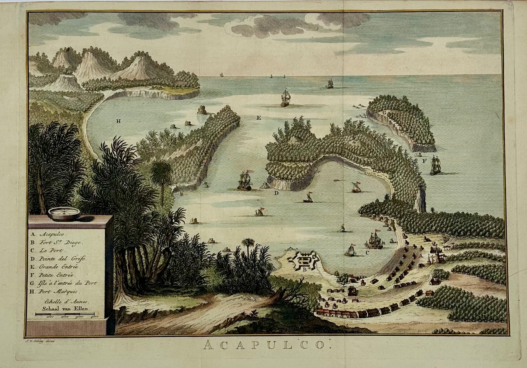 Acapulco, Mexico Original Map by Van der Schley (1762) – Antique Prints ...